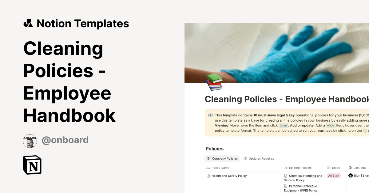 Cleaning Policies - Employee Handbook Template by Policy | Notion ...