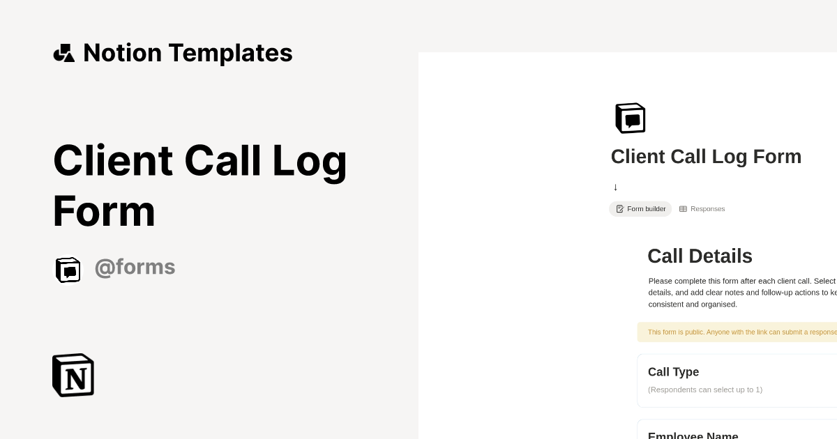 Client Call Log Form Template by Forms | Notion Marketplace