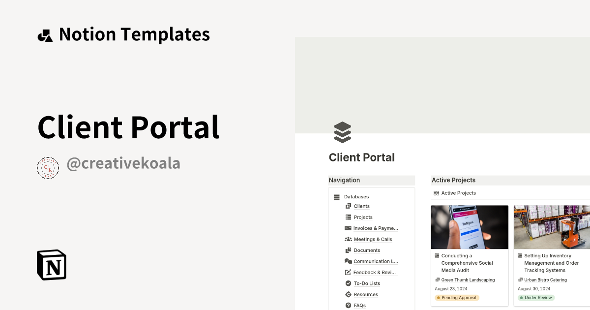 Client Portal Template by Creative Koala | Notion Marketplace