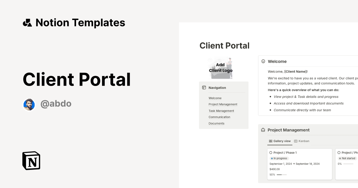 Client Portal Template by Abdo Karmalla | Notion Marketplace