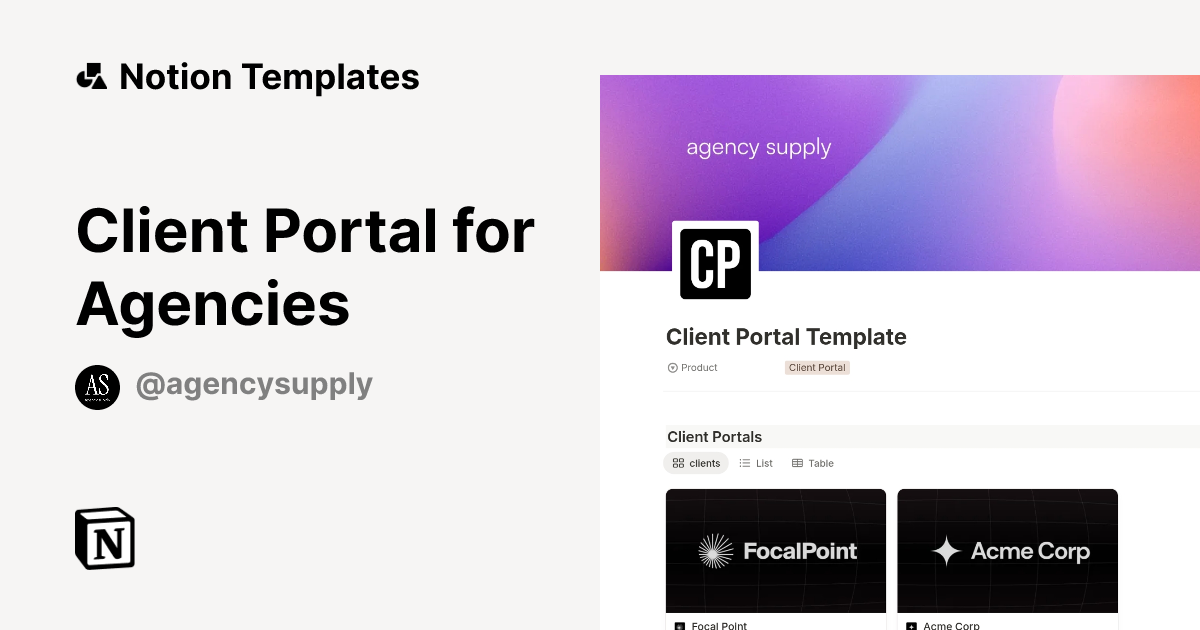 Client Portal for Agencies Template by Agency Supply | Notion Marketplace