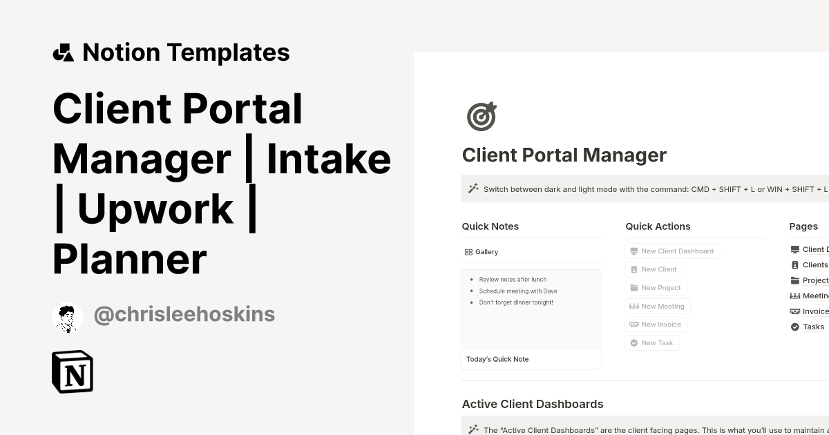 Client Portal Manager | Intake | Upwork | Planner Template by Chris ...