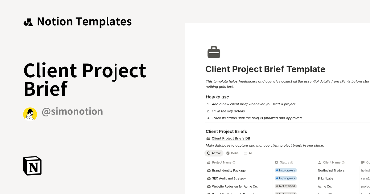 Client Project Brief Template by Simo | Notion Marketplace