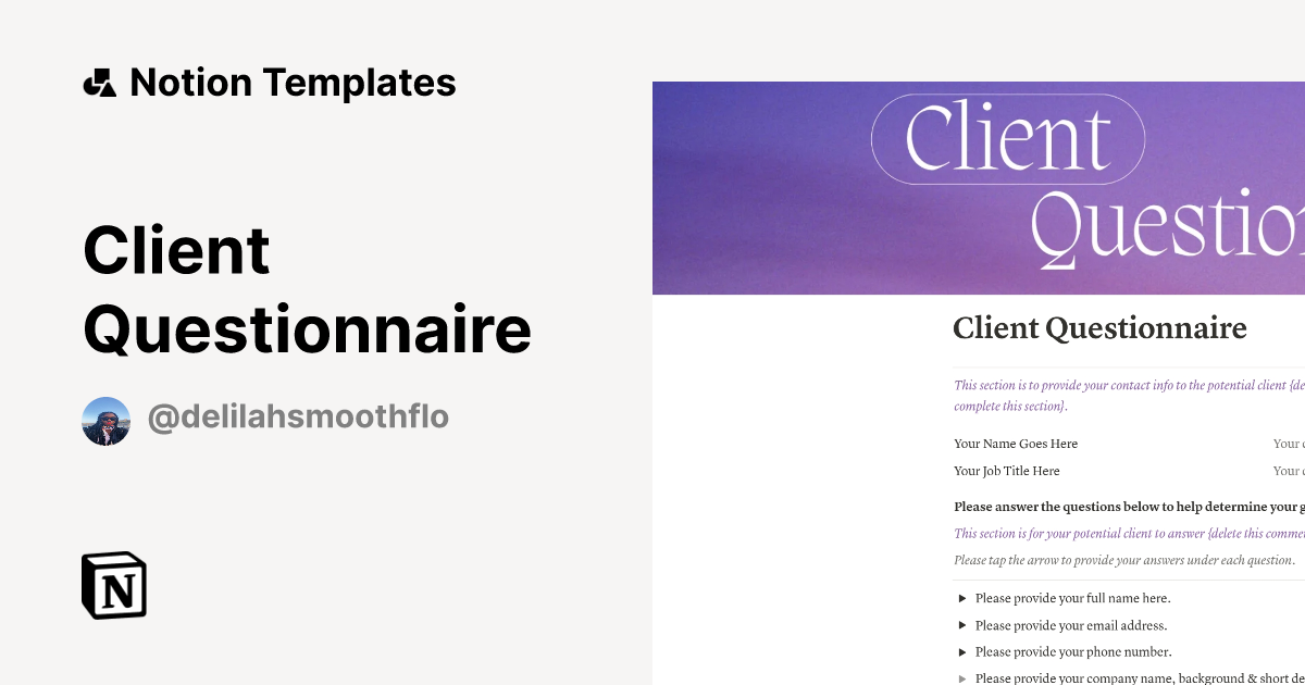 Client Questionnaire Template | Notion Marketplace