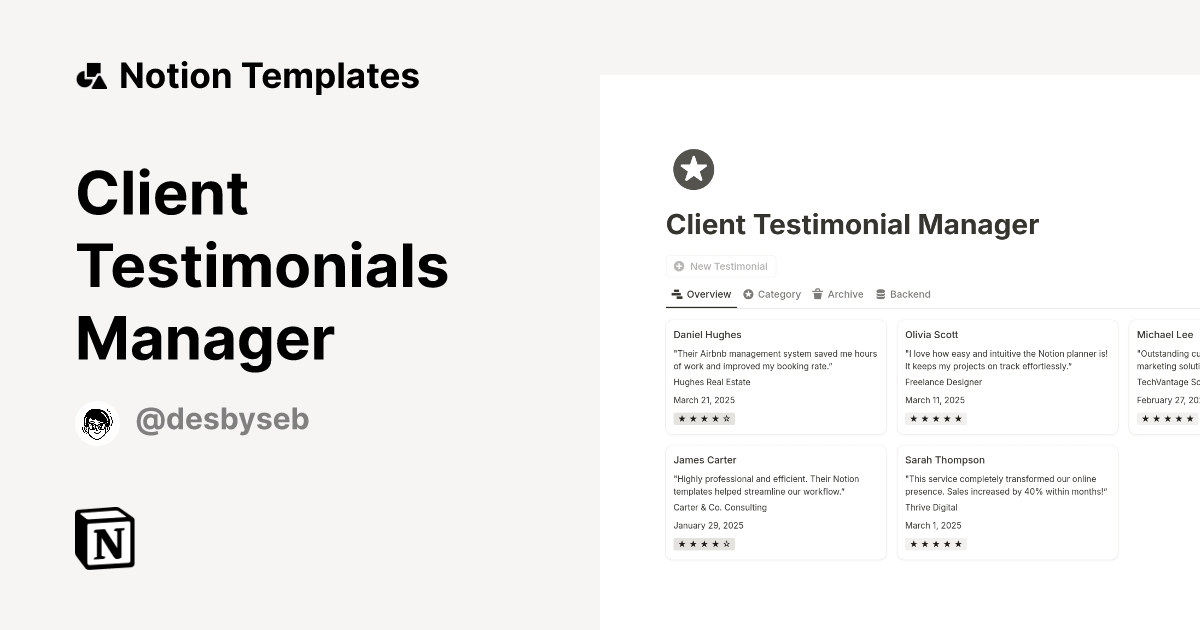Client Testimonials Manager Template by desbyseb | Notion Marketplace