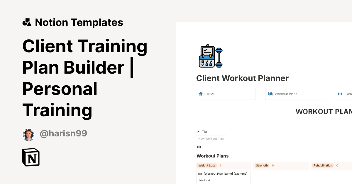 Client Training Plan Builder | Personal Trainer Template by Harrison ...