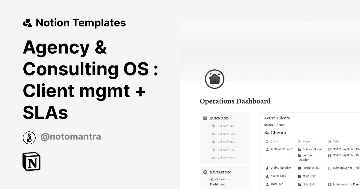 Agency & Consulting OS : Client mgmt + SLAs Template by NotoMantra ...