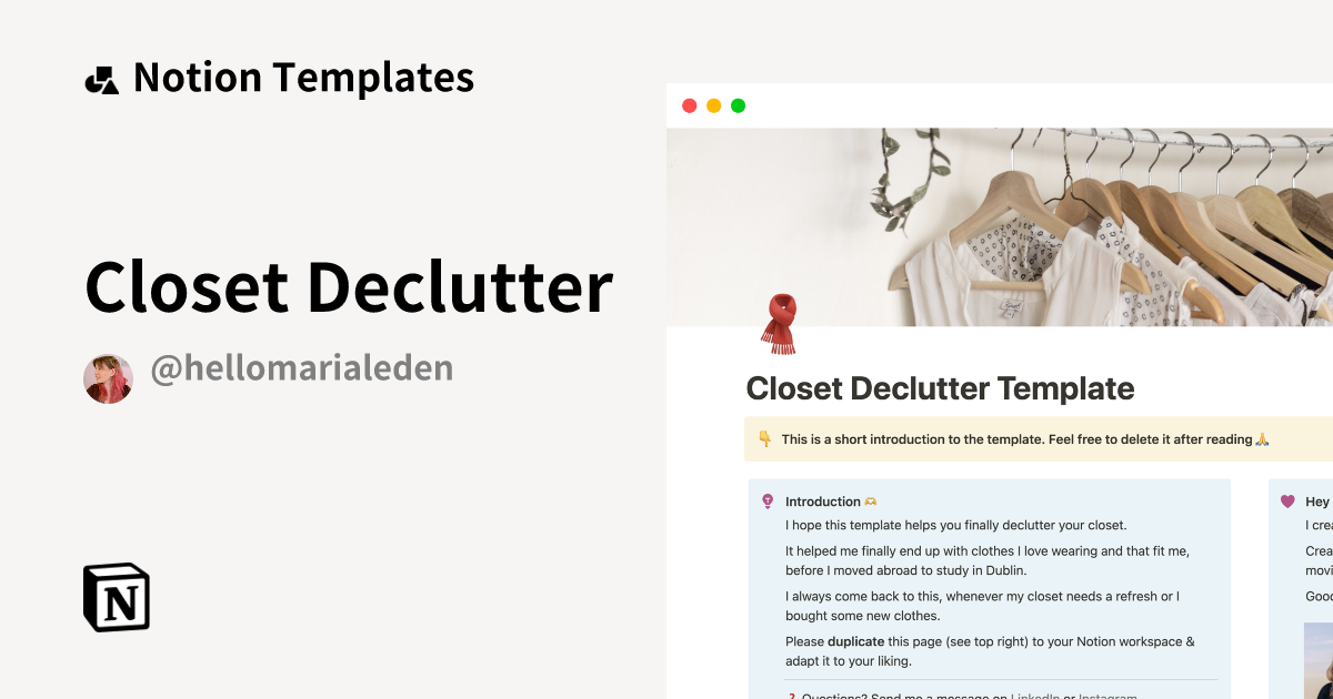 Closet Declutter Template | Notion Marketplace