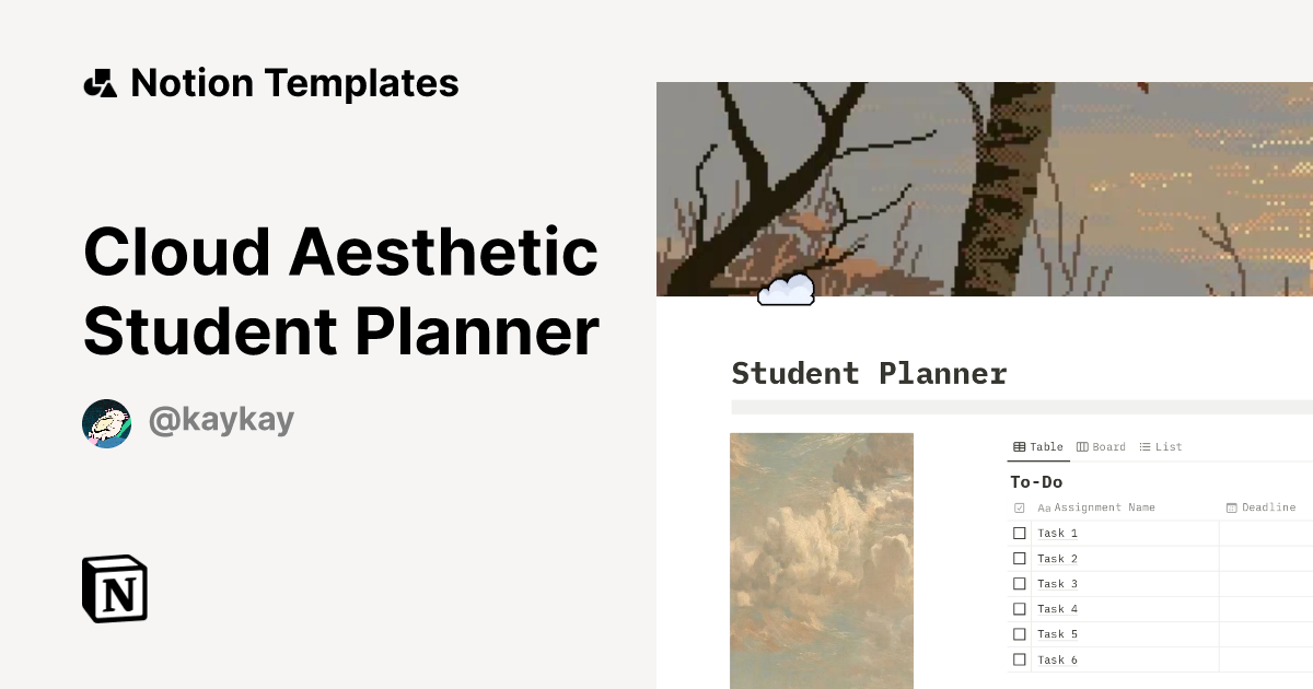 Cloud Aesthetic Student Planner Template | Notion Marketplace