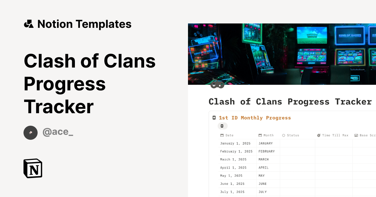 Clash of Clans Progress Tracker Template by ACE | Notion Marketplace