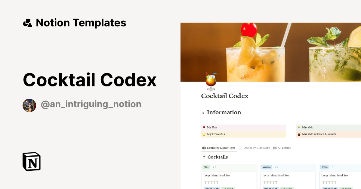 Cocktail Codex Template by Drew D. | Notion Marketplace