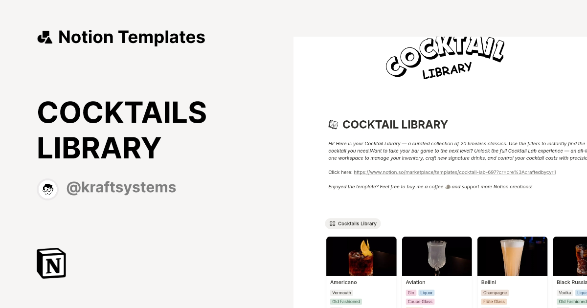 COCKTAILS LIBRARY Template by Cyril | Notion Marketplace