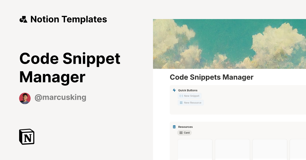 Code Snippet Manager Template by Marcus | Notion template creator ...
