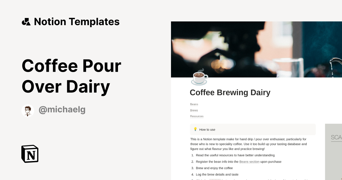 Coffee Pour Over Dairy Template | Notion Marketplace
