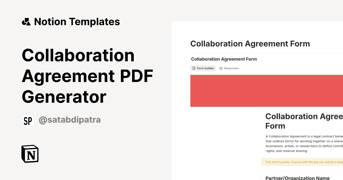 Collaboration Agreement PDF Generator Template | Notion Marketplace