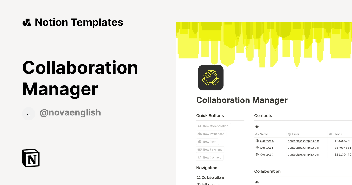 Collaboration Manager Template by Nova | Notion Marketplace