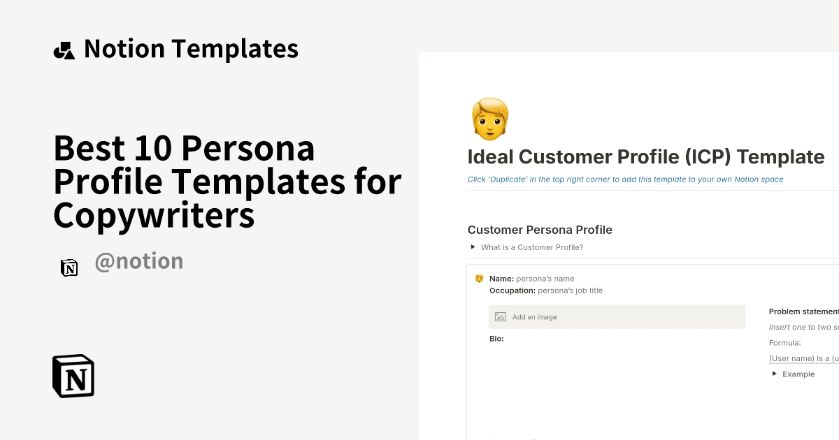 Best 10 Persona Profile Templates for Copywriters | Notion Template ...
