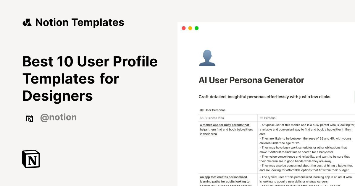 Best 10 User Profile Templates for Designers | Notion Template Marketplace