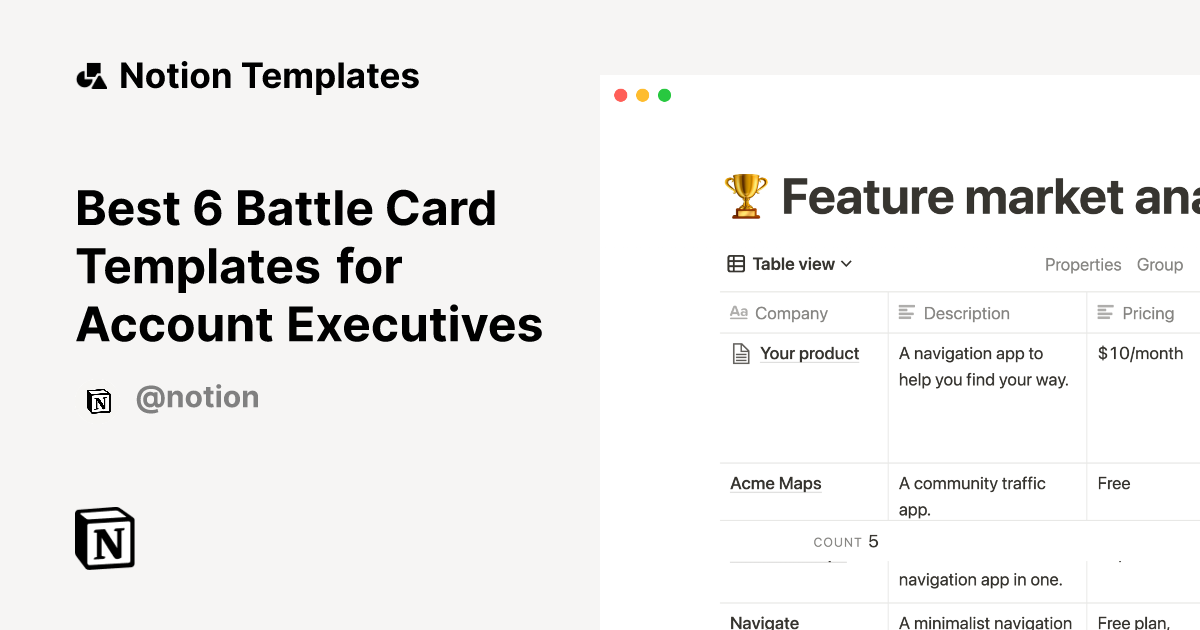 Best 6 Battle Card Templates for Account Executives | Notion Template ...