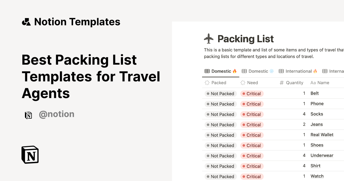 Best Packing List Templates for Travel Agents | Notion Template Marketplace