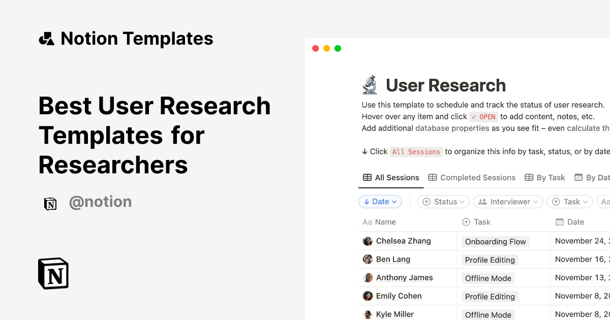 Best User Research Templates for Researchers | Notion Template Marketplace