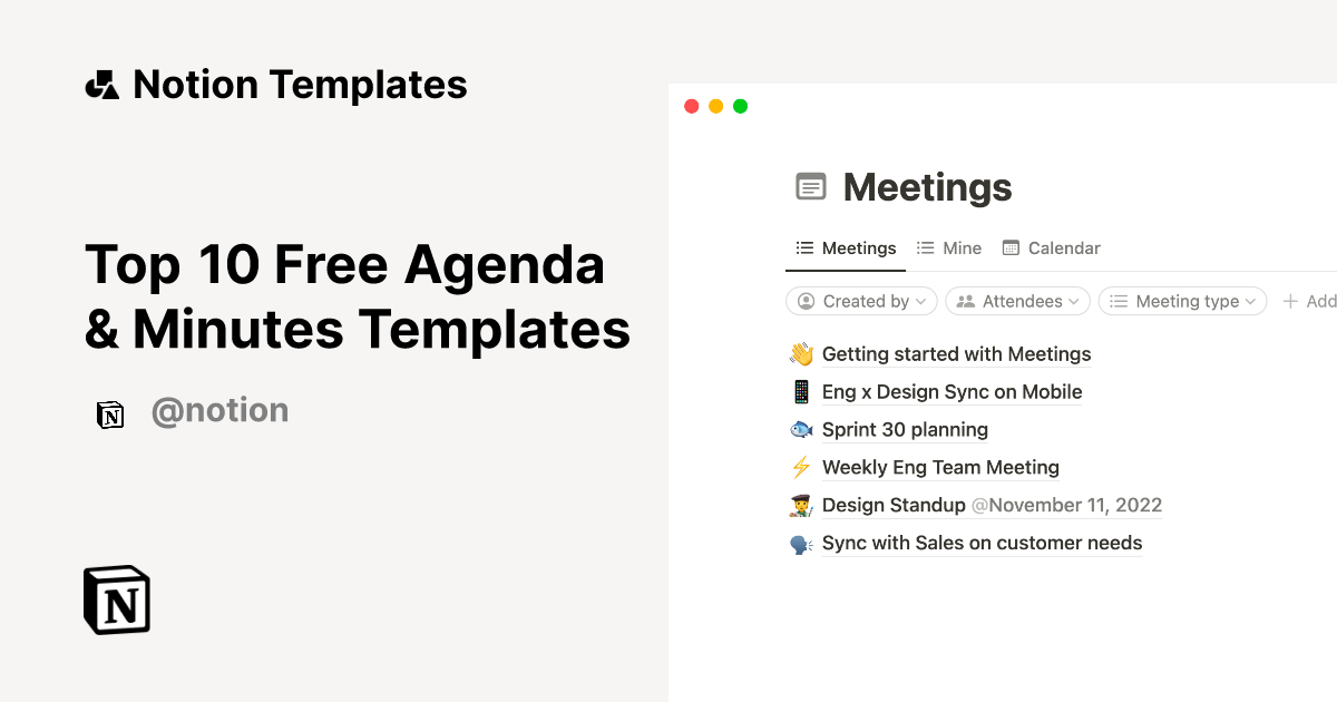 Top 10 Free Agenda & Minutes Templates | Notion Template Marketplace