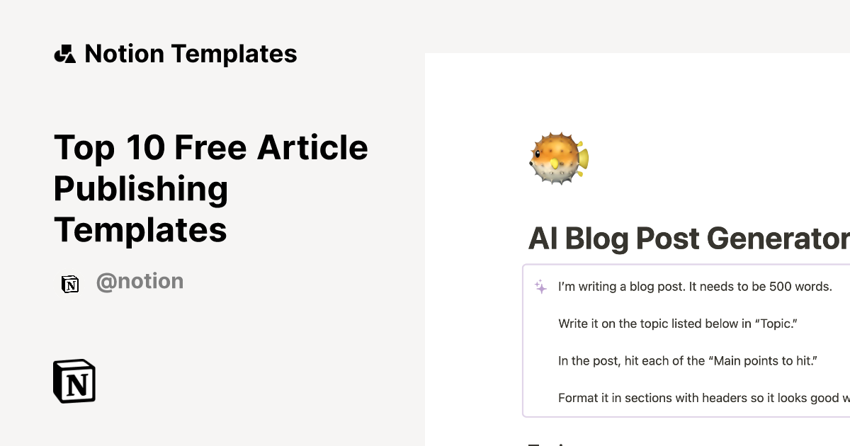 Top 10 Free Article Publishing Templates | Notion Template Marketplace