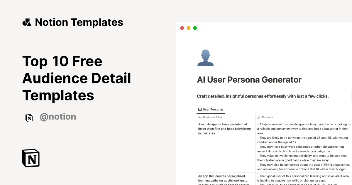 Top 10 Free Audience Detail Templates | Notion Template Marketplace