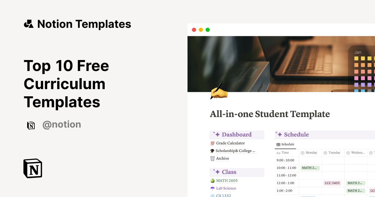 Top 10 Free Curriculum Templates | Notion Template Marketplace