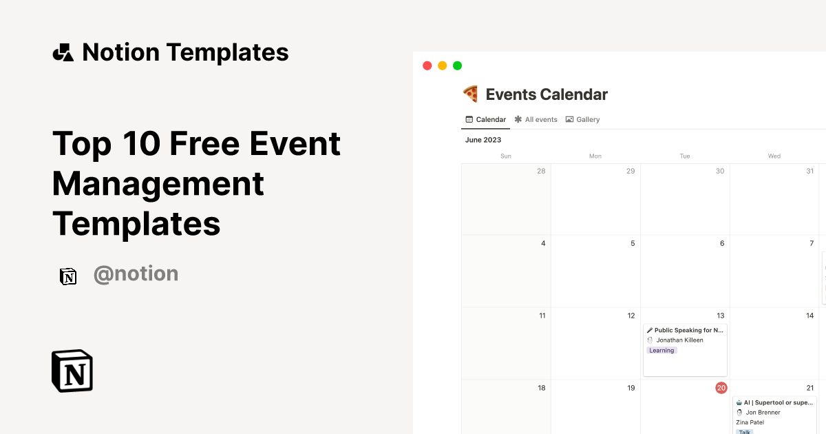 Top 10 Free Event Management Templates | Notion Template Marketplace