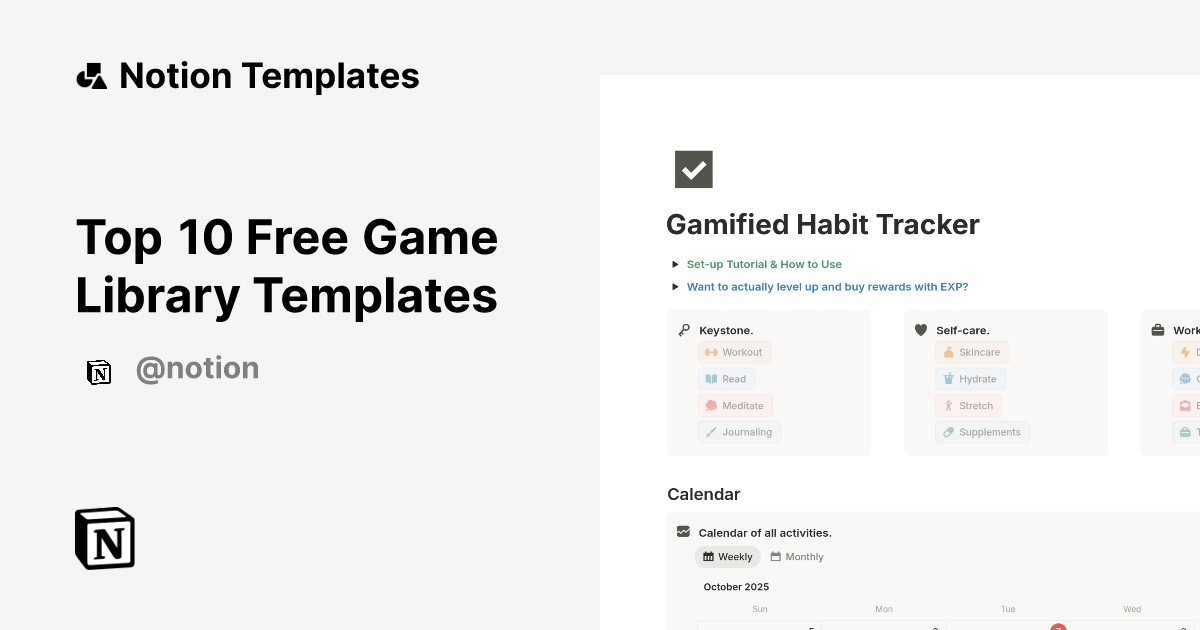 Top 10 Free Game Library Templates | Notion Template Marketplace