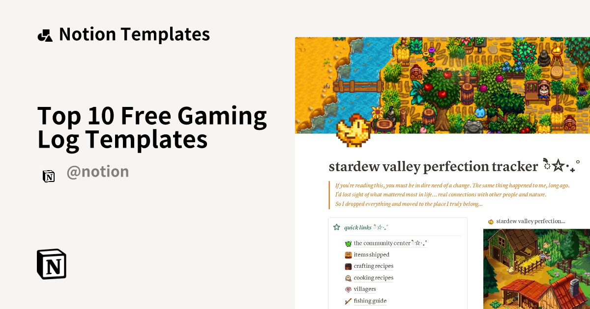 Top 10 Free Gaming Log Templates | Notion Template Marketplace