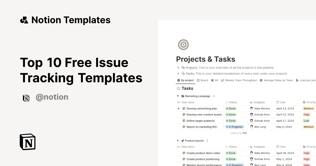 Top 10 Free Issue Tracking Templates | Notion Template Marketplace