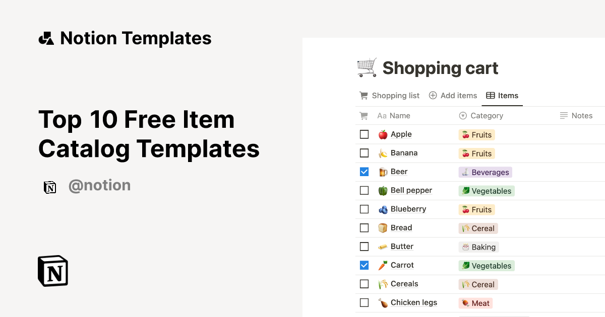 Top 10 Free Item Catalog Templates | Notion Template Marketplace