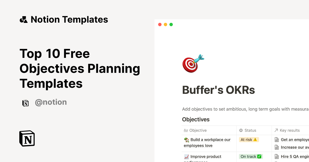 Top 10 Free Objectives Planning Templates | Notion Template Marketplace
