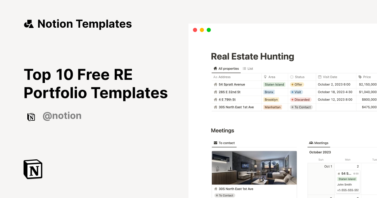Top 10 Free RE Portfolio Templates | Notion Template Marketplace