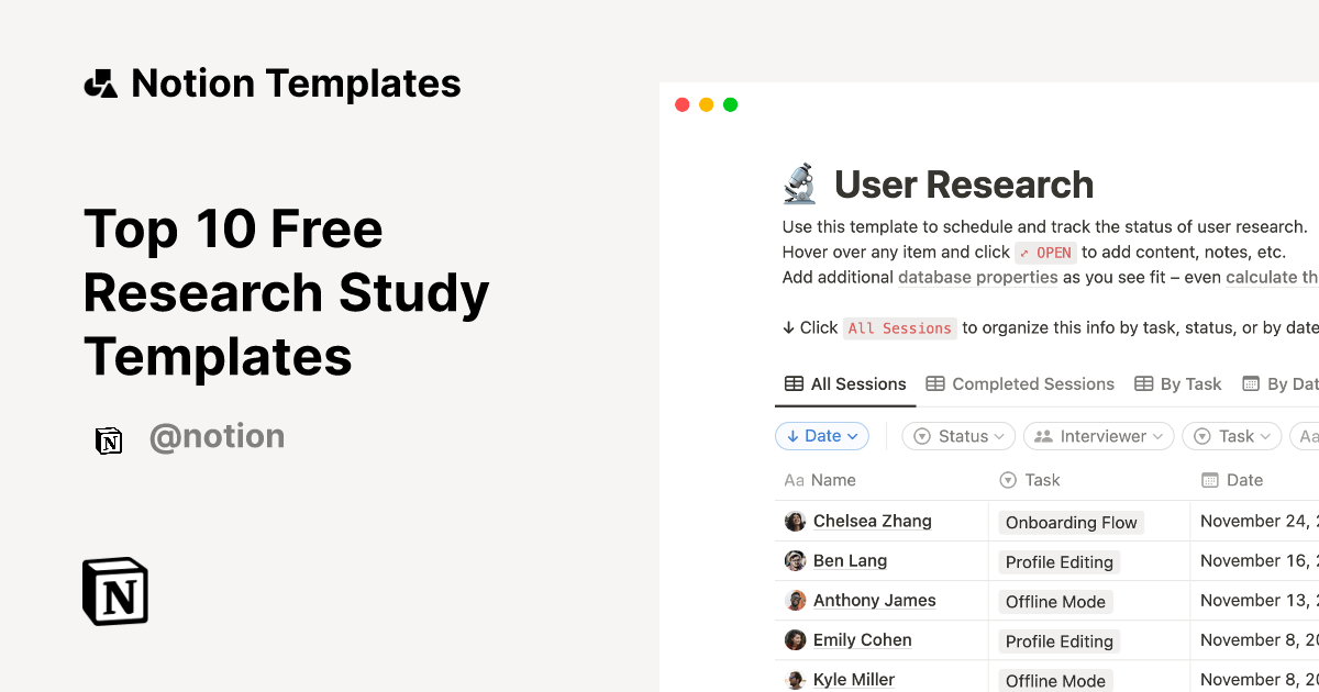 Top 10 Free Research Study Templates | Notion Template Marketplace