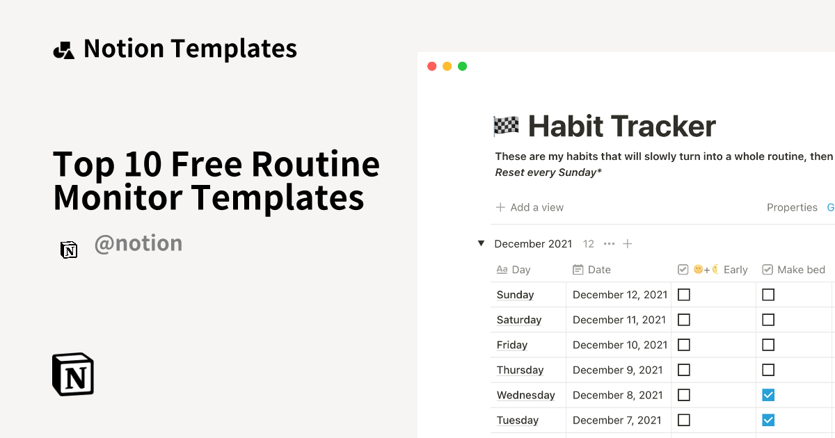 Top 10 Free Routine Monitor Templates | Notion Template Marketplace