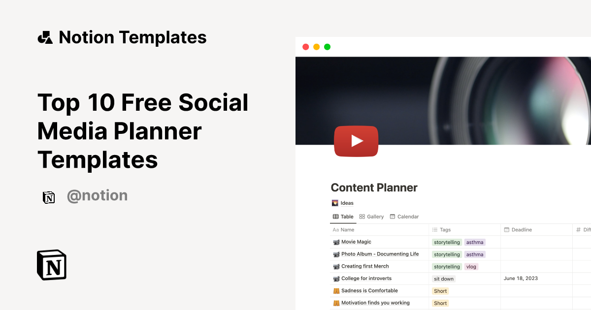 Top 10 Free Social Media Planner Templates | Notion Template Marketplace