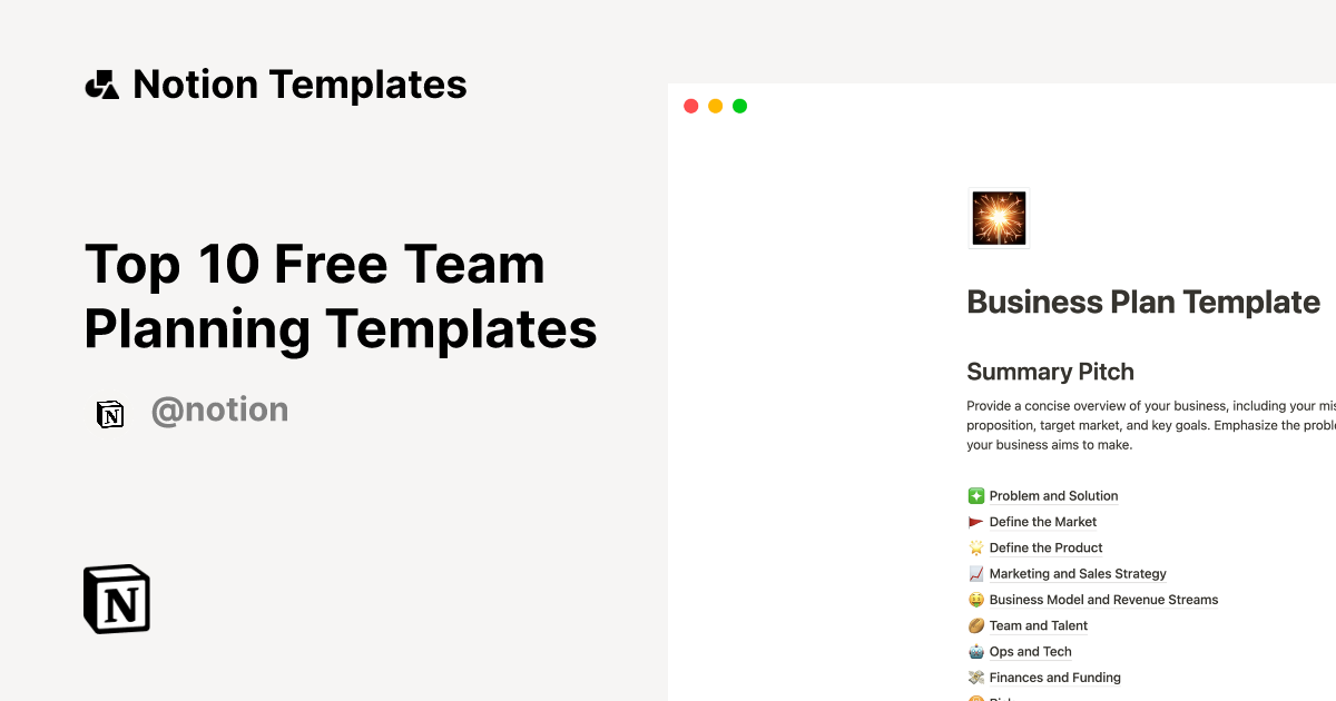 Top 10 Free Team Planning Templates | Notion Template Marketplace