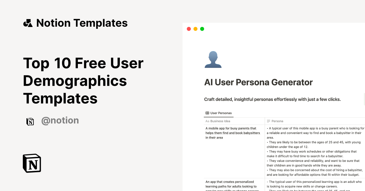 Top 10 Free User Demographics Templates | Notion Template Marketplace
