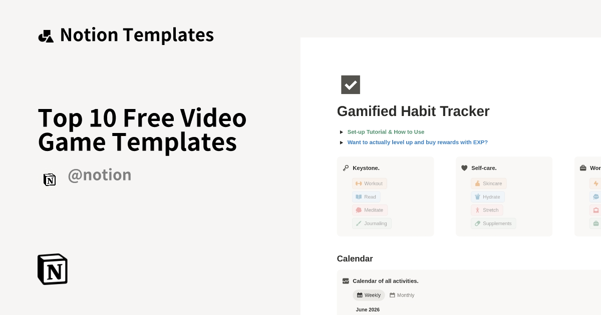 Top 10 Free Video Game Templates | Notion Template Marketplace
