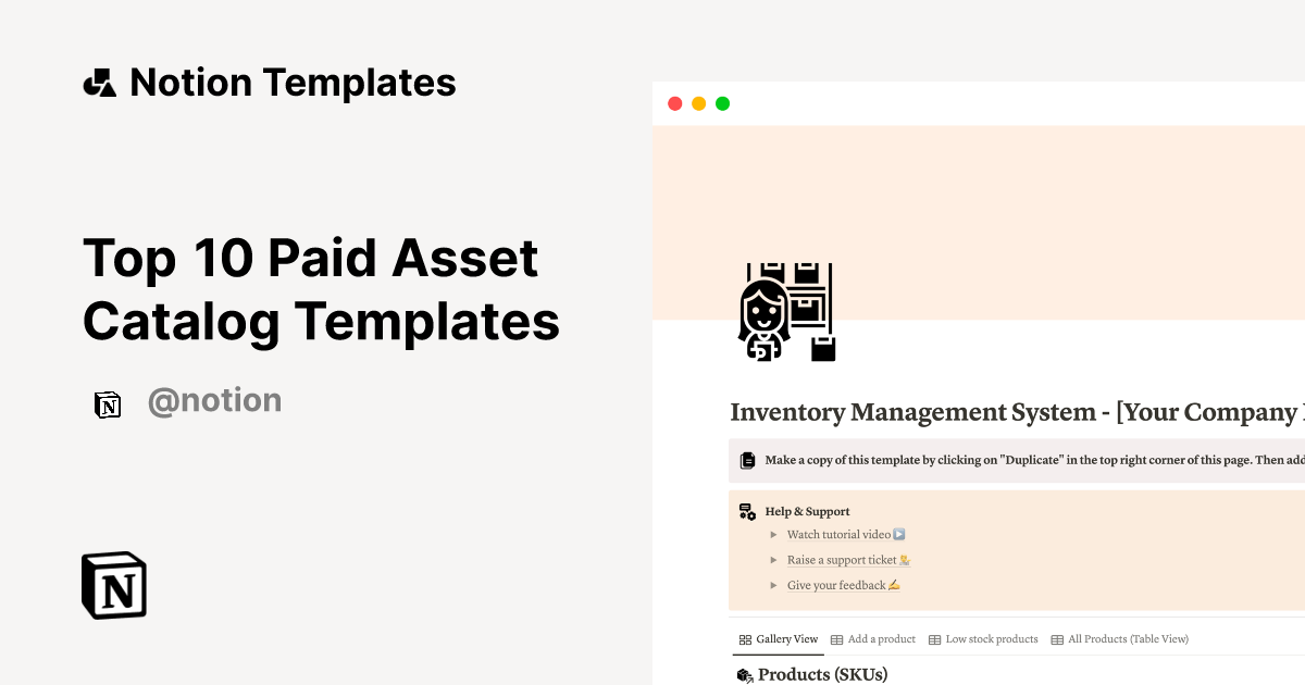 Top 10 Paid Asset Catalog Templates | Notion Template Marketplace