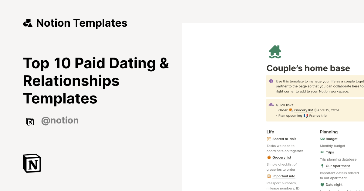 Top 10 Paid Dating & Relationships Templates | Notion Template Marketplace
