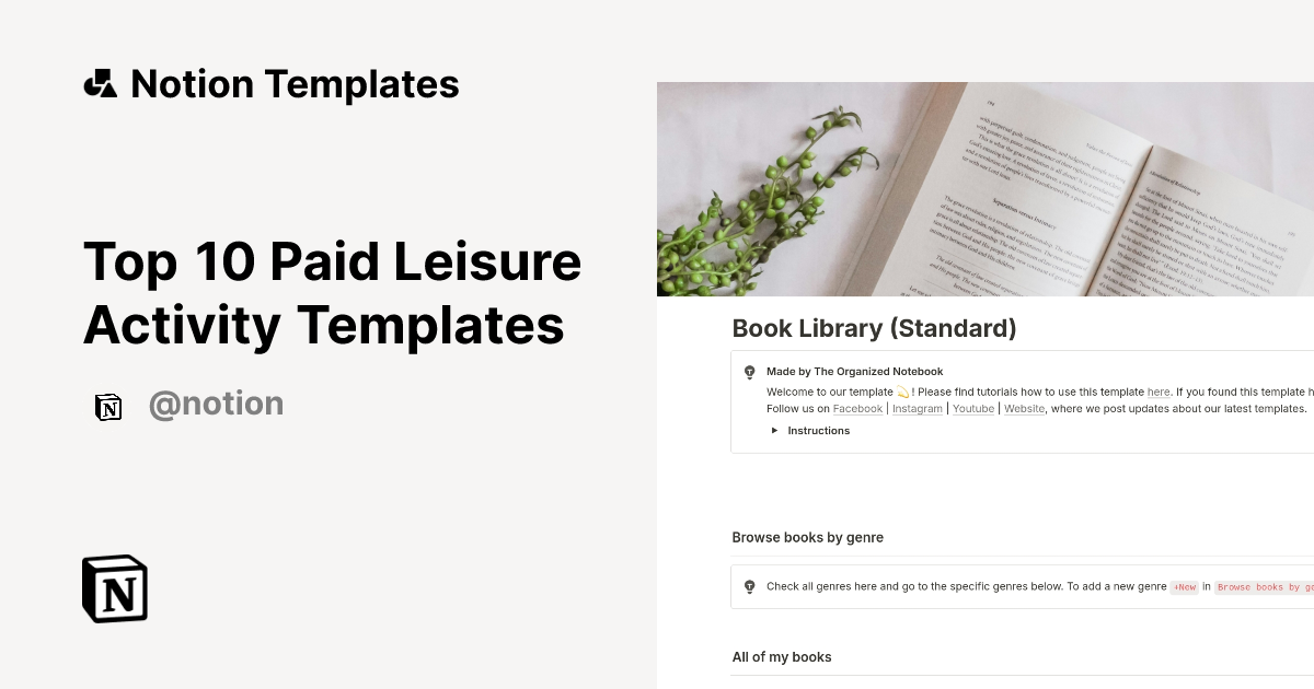 Top 10 Paid Leisure Activity Templates | Notion Template Marketplace