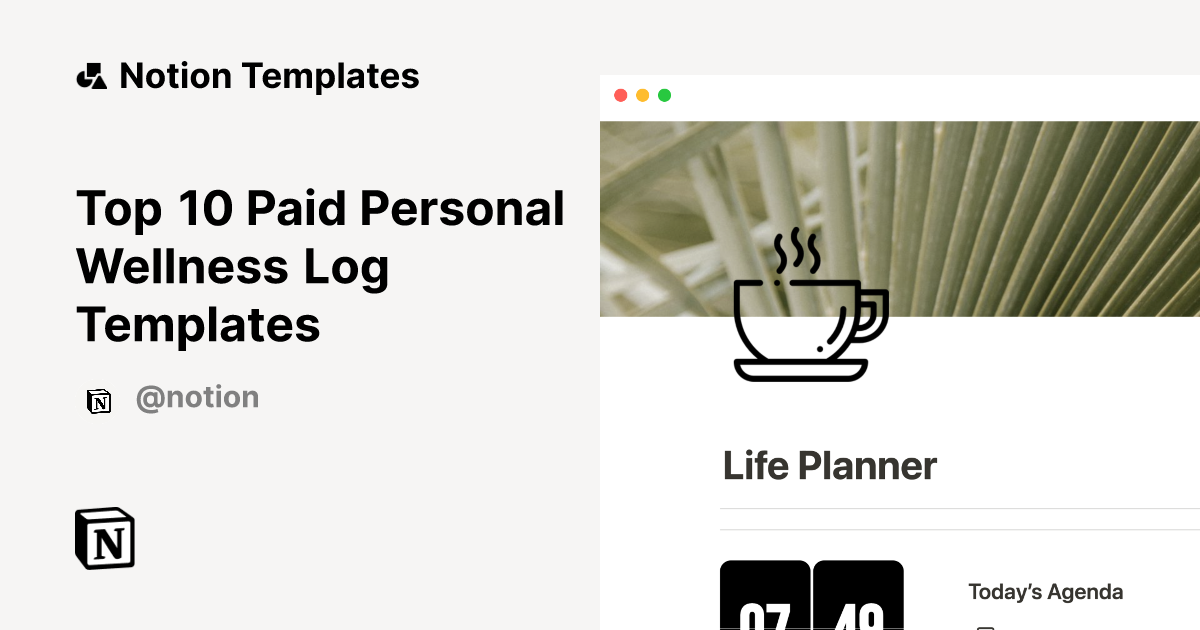 Top 10 Paid Personal Wellness Log Templates | Notion Template Marketplace