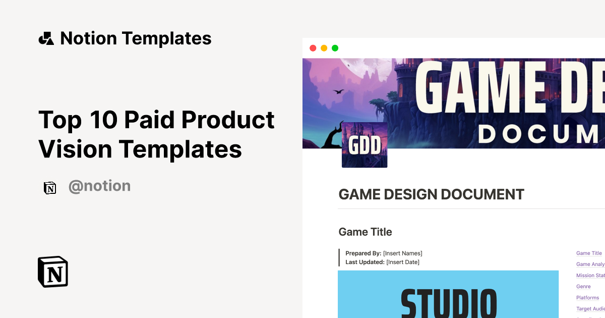 Top 10 Paid Product Vision Templates | Notion Template Marketplace