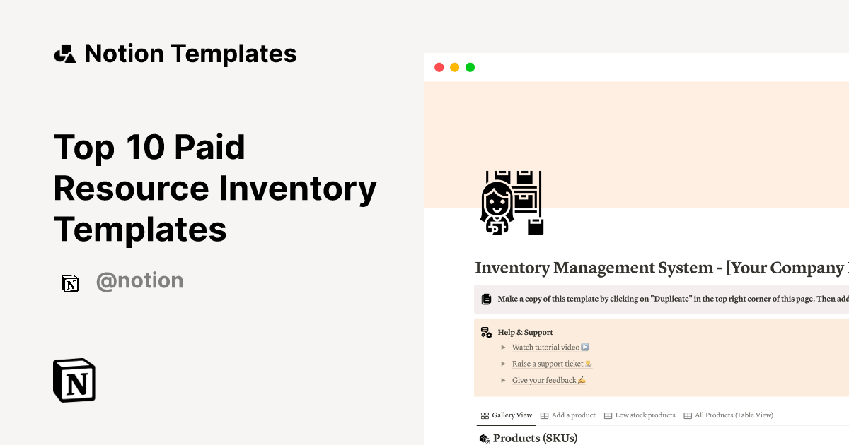 Top 10 Paid Resource Inventory Templates | Notion Template Marketplace