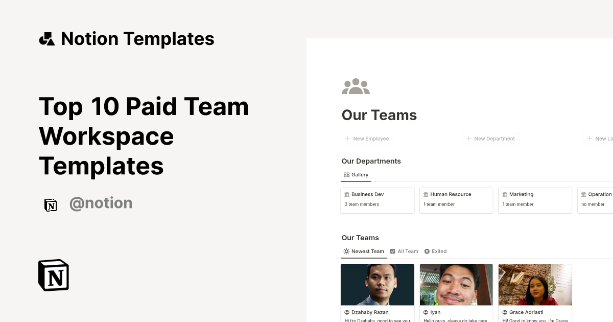 Top 10 Paid Team Workspace Templates | Notion Template Marketplace