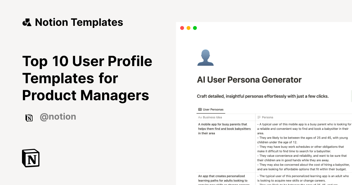 Top 10 User Profile Templates for Product Managers | Notion Template ...